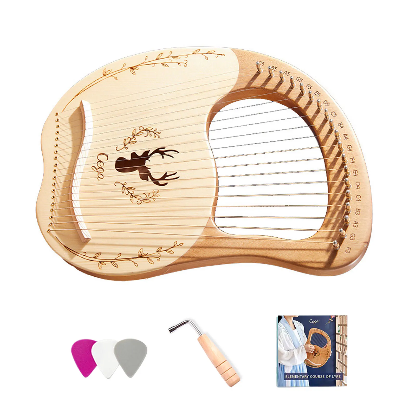 19 string de madeira lira harpa ressonância caixa instrumento de corda ...