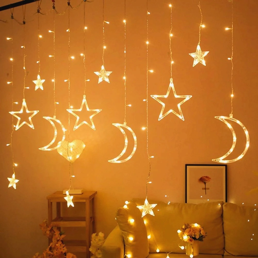 Star Moon Led Curtain Garland String Light Eid Mubarak Ramadan ...
