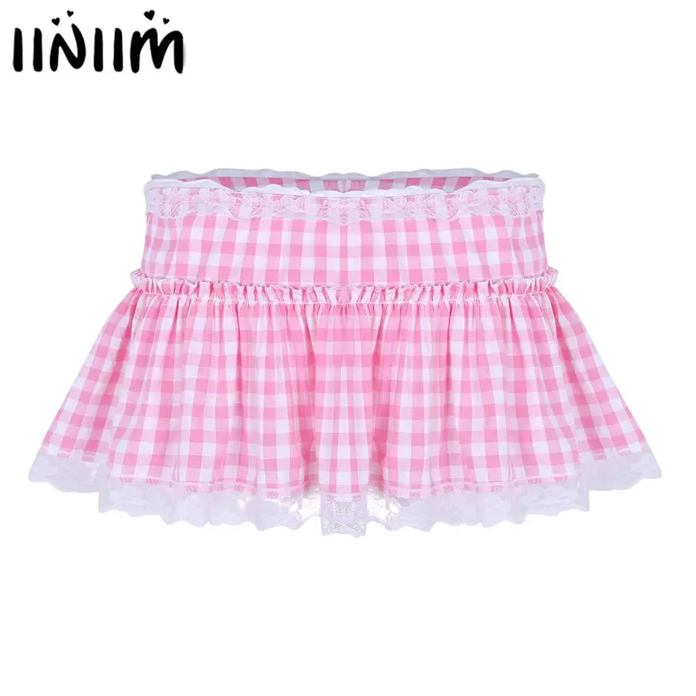 Womens School Girls Gleeing Skirt Short Gingham Miniskirt with Lace Hem ...