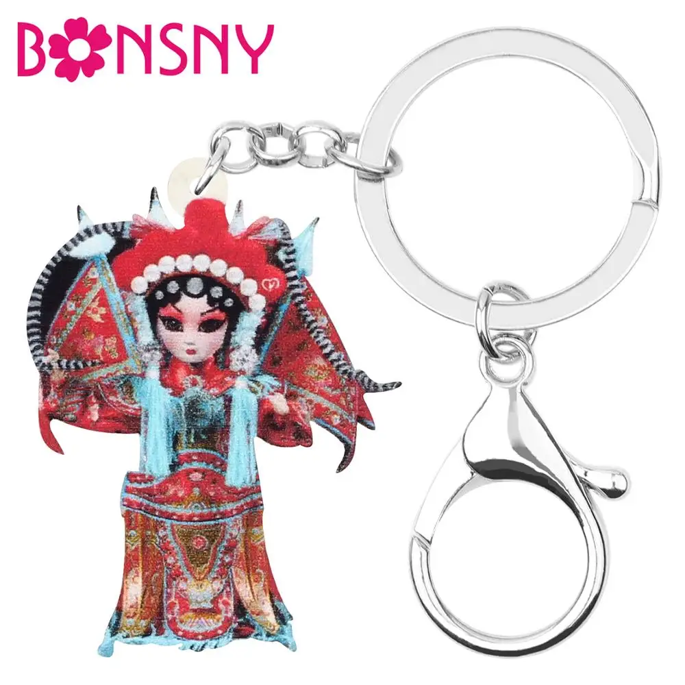 Bonsny Acrylic Red Chinese Beijing Opera Keychains Keyring Lovely ...