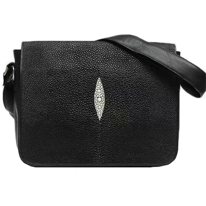 Classic Black White Authentic Stingray Skin Men's Flap Purse Genuine ...