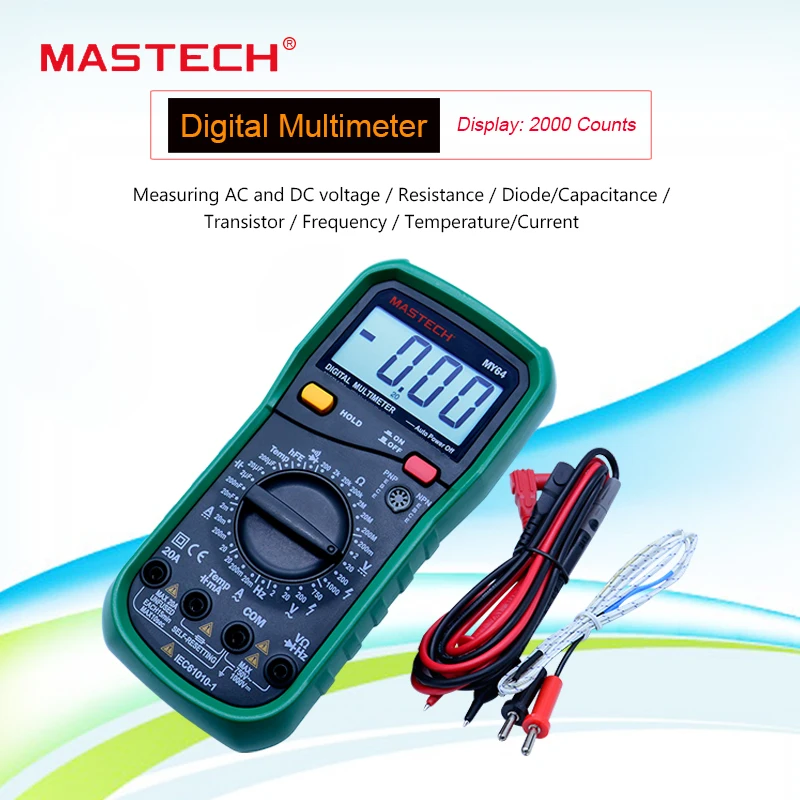 MASTECH MY64 Digital Multimeter AC/DC DMM Frequency Capacitance ...