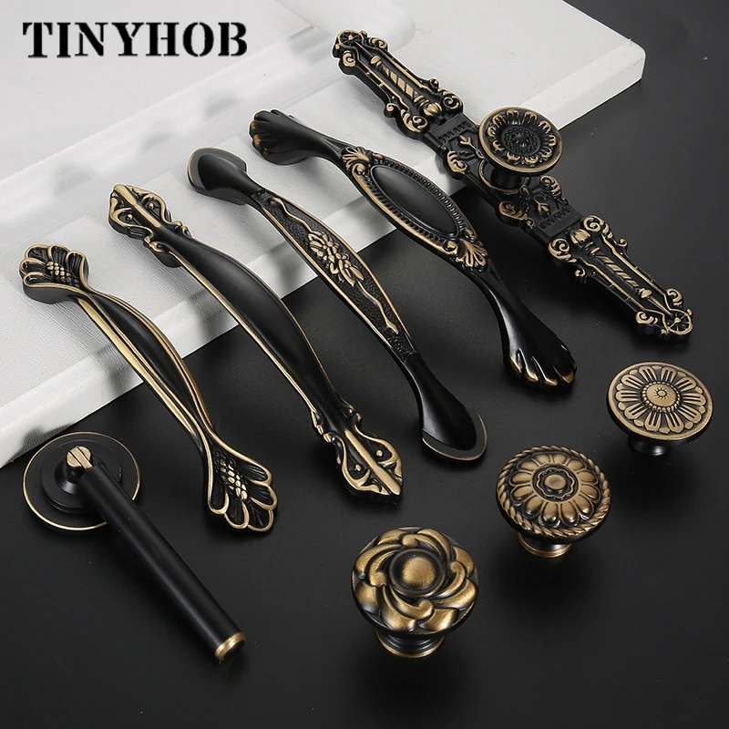 Black hardware fitting cabinet pulls Solid Brass Knobs kitchen cabinet ...