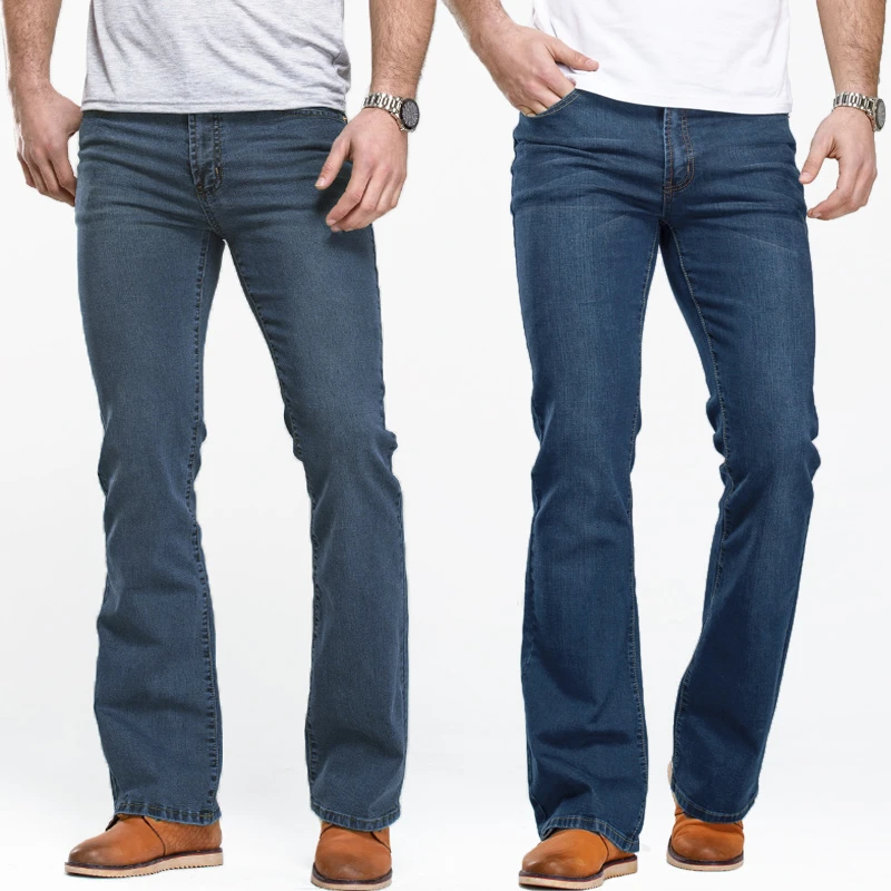 Mens Boot Cut Jeans Slightly Flared Slim Fit Blue Black Trousers ...
