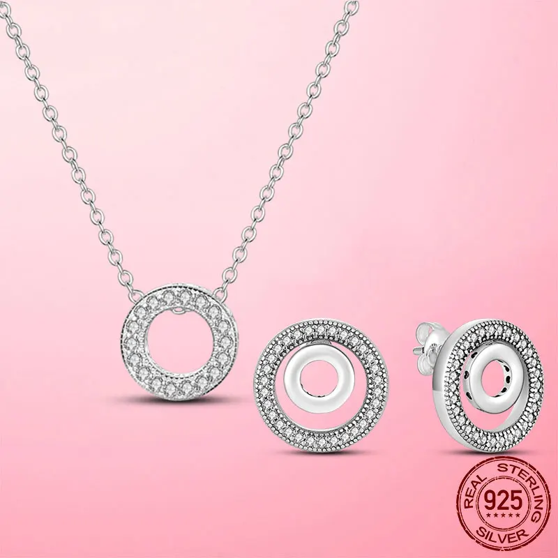 Conjuntos de jóias femininas prata 925 círculo redondo brincos colar feminino conjunto de jóias ...