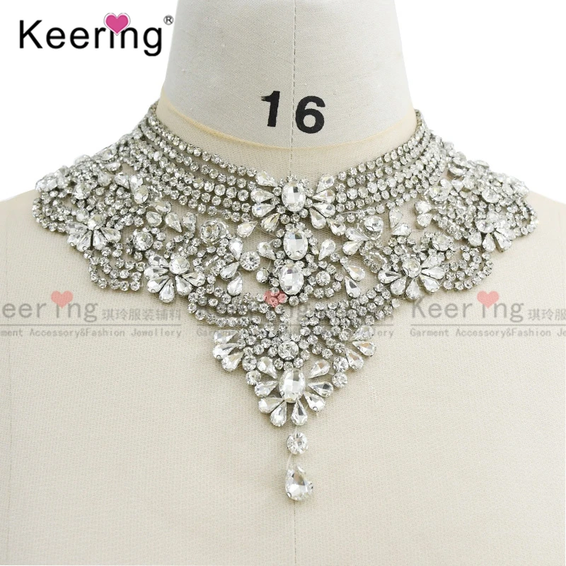 Rhinestone Applique Sewing Wedding Dress | Rhinestone Neckline Applique ...