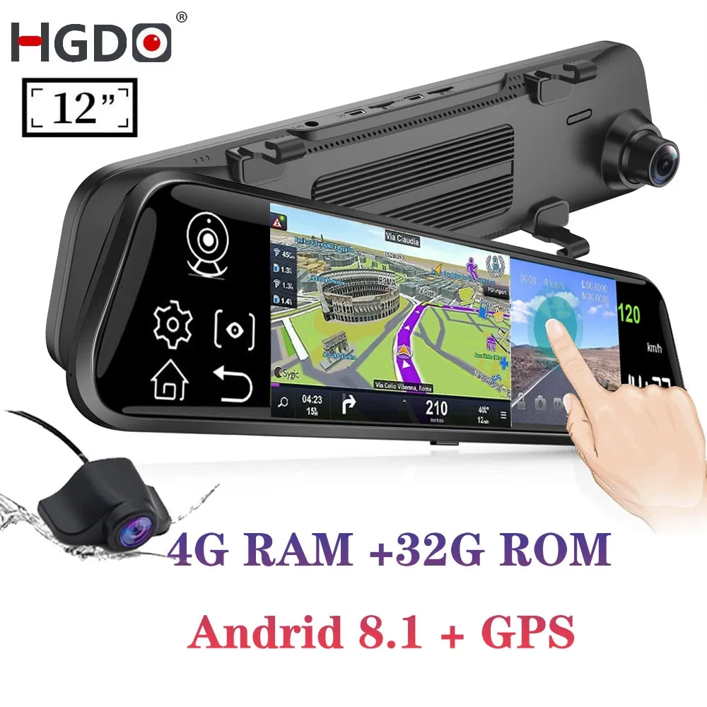 HGDO 4G Rear View Mirror Camera ADAS 12″ Car DVR 4G RAM Android FHD ...