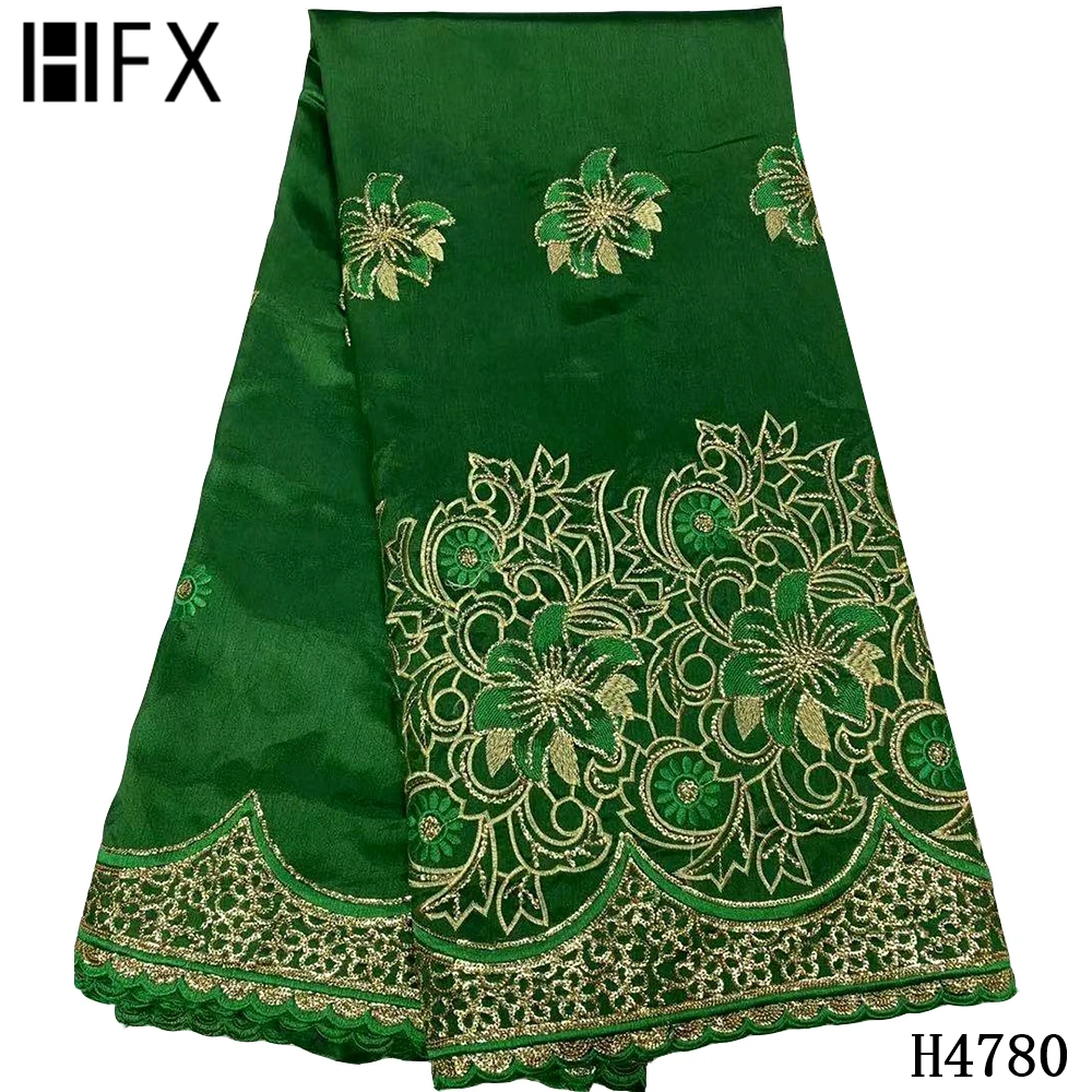 HFX Green African George Satin Lace Fabric With Embroidery Lace Fabric ...
