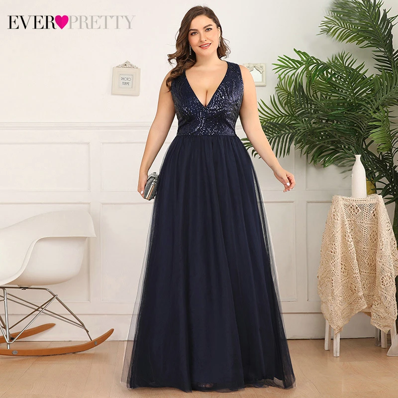 Plus Size Lovertjes Prom Jurken Ever Pretty A lijn Dubbele V hals ...