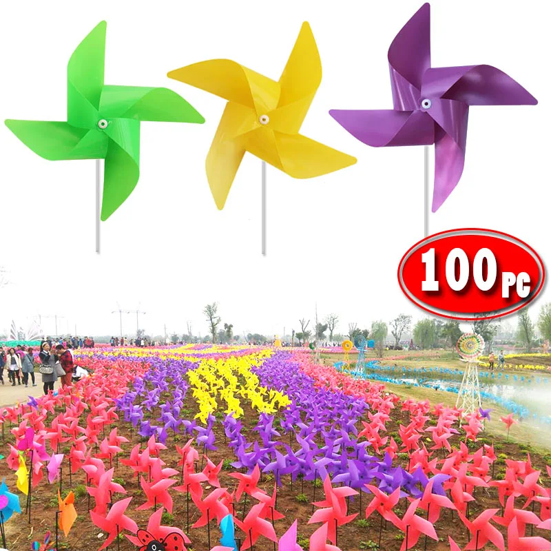 100pcs Windmill+ 100pcs Pole Waterproof Plastic Windmill Toys Garden ...