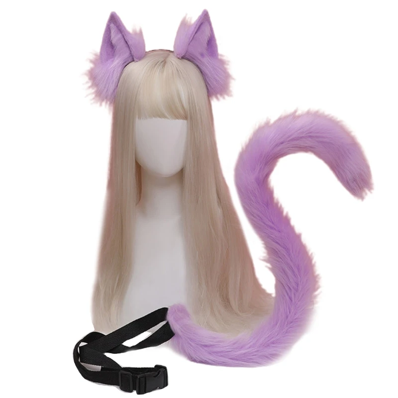 Anime-Cosplay-Props-Cat-Ears-and-Tail-Set-Plush-Furry-Animal-Ears ...