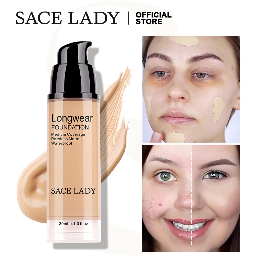 Sace Lady Face Foundation Makeup Liquid Oil Control Base Make Up Dark ...