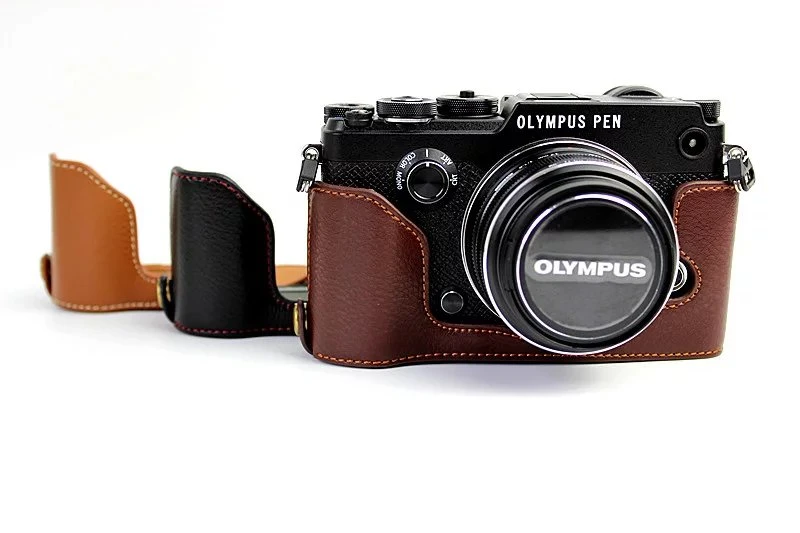 Genuine Leather Hard Half Body Case Grip For Olympus Pen-f Pen F Ep7 E ...