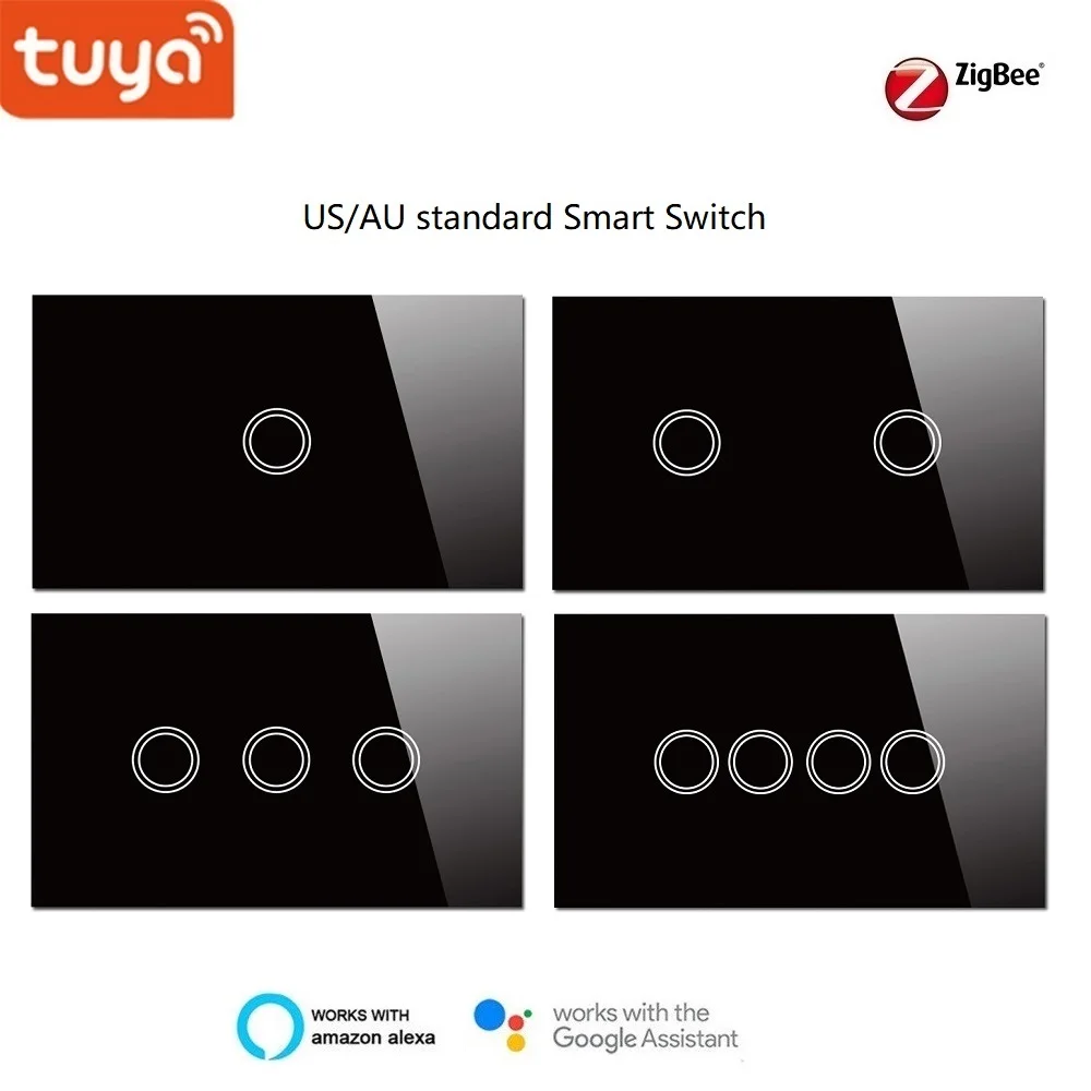 Tuya Smart Zigbee Black wall Switch, Wireless US 118*72mm 1/2/3/4Gang ...