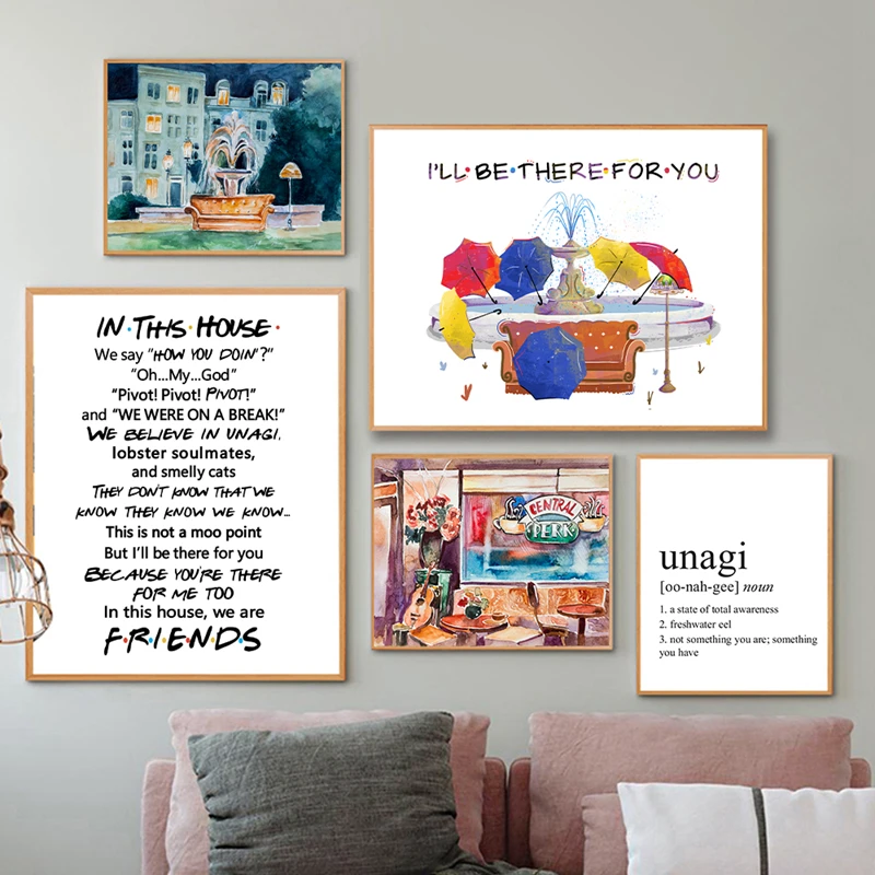 Wall Art Friends TV Show Fontain Watercolor Poster Prints , 90s Sitcom ...