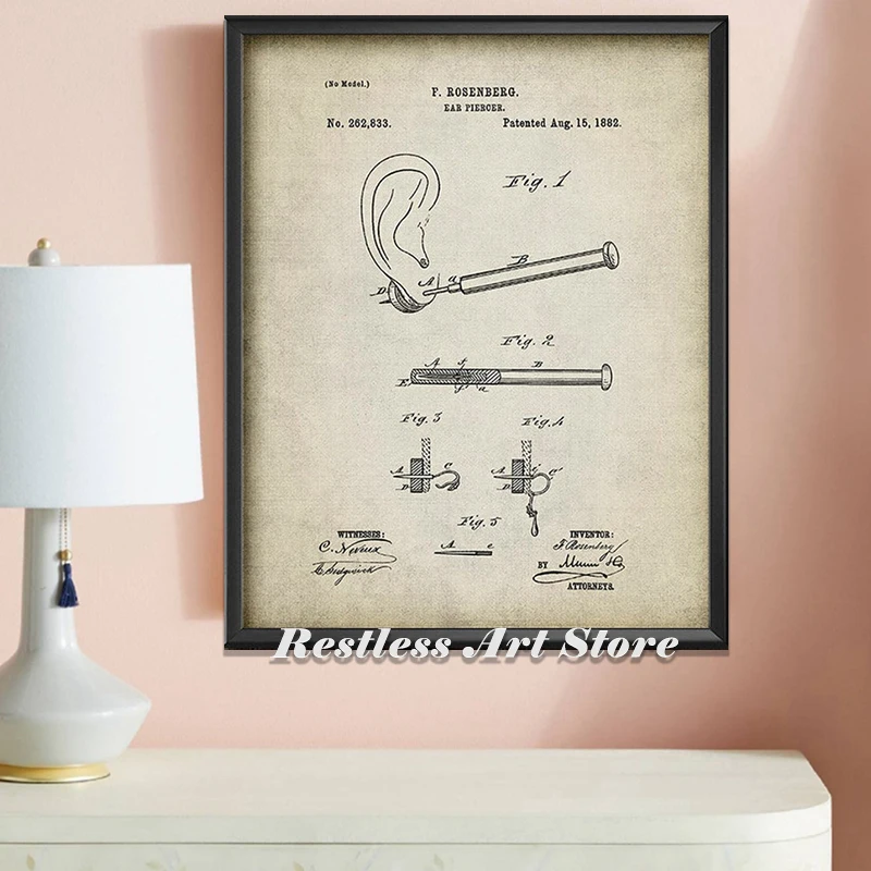 Ear-Piercer-1882-Patent-Print-Vintage-Poster-Tattoo-Shop-Wall-Art-Decor ...