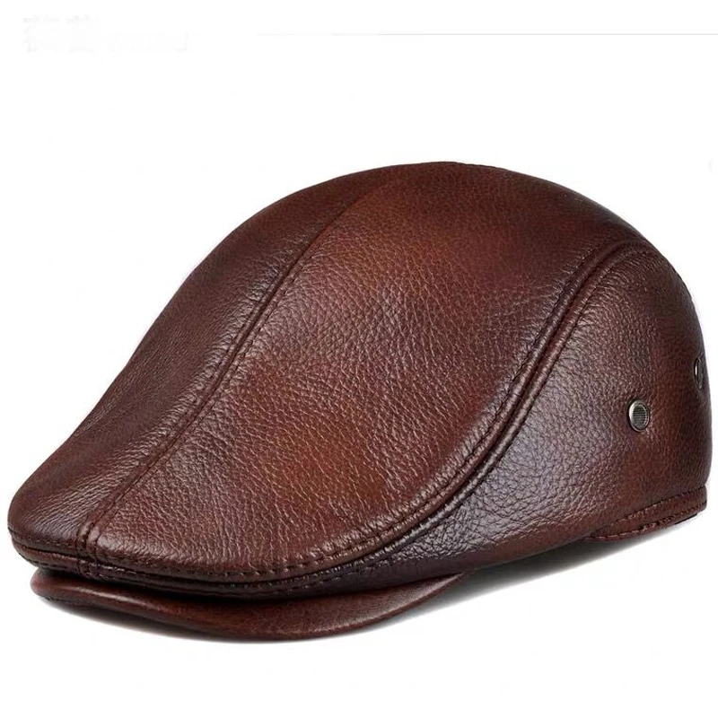 Men Leather Winter Beret Cap | Winter Hats Leather Men | Leather Ear ...