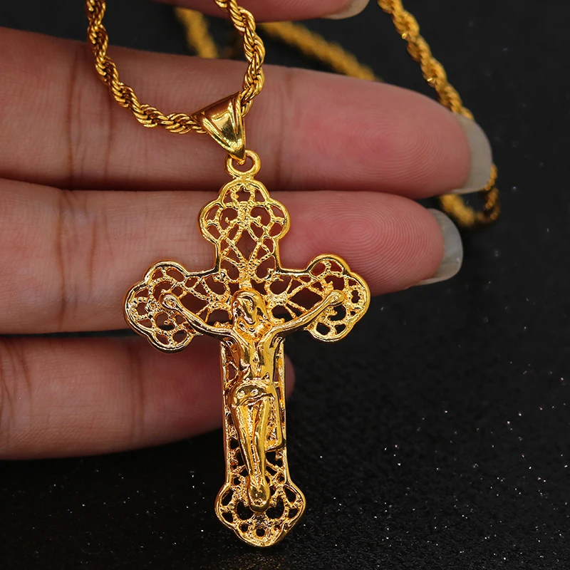 24k-Cross-Chain-for-Men-Women-Indian-Pendant-Necklace-Gold-Plated ...