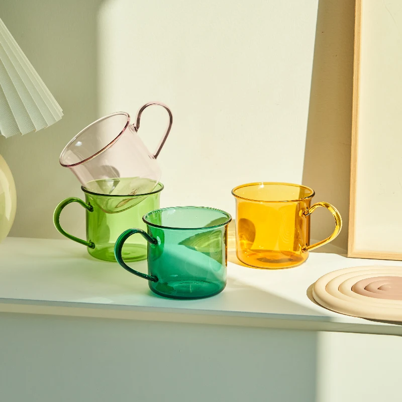 2PC Set Borosilicate Glass Cup Modern Coffee Mug Family Couple Water ...