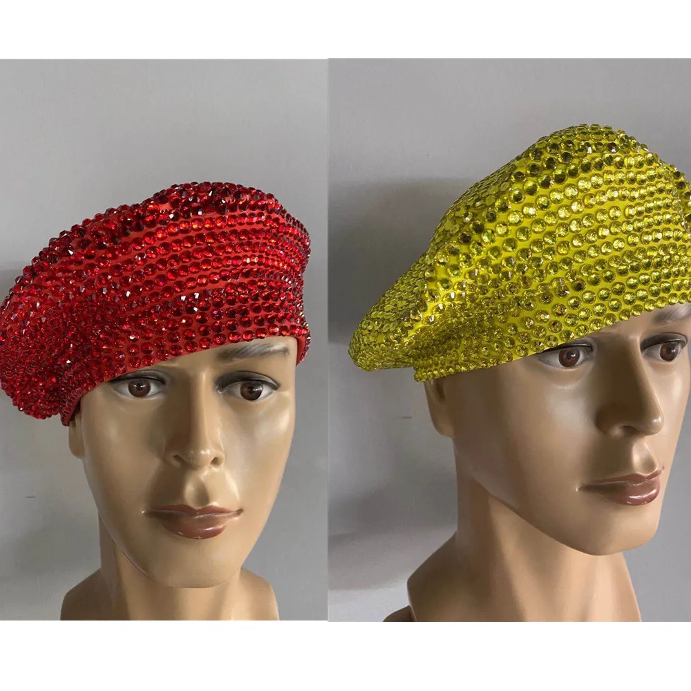 Sparkling Full Rhinestones Beret Women Nightclub Party Dj Singer Stage ...