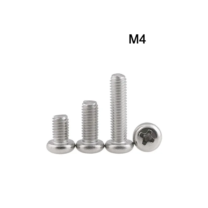 M4 304 Stainless Steel Cross Recessed Round Head Screws M4x10 12 14 16 18 20 25 30 40 45 50 55 ...