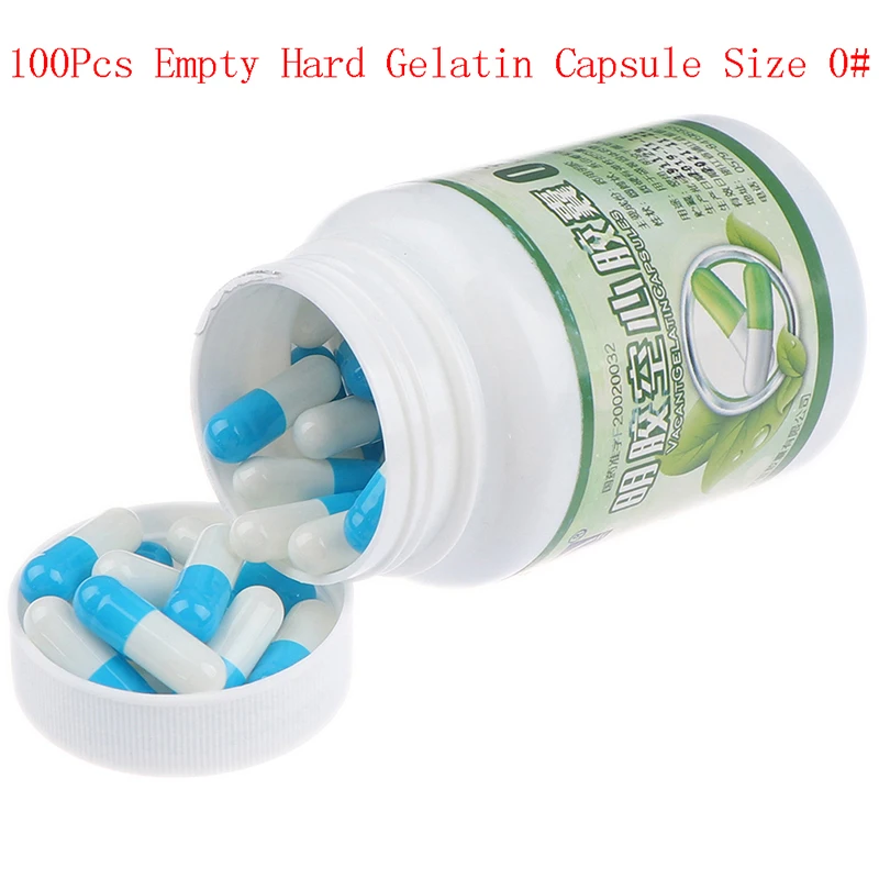 100Pcs/Bottle Empty Hard Gelatin Capsule Size 0# Gel Medicine Pill ...