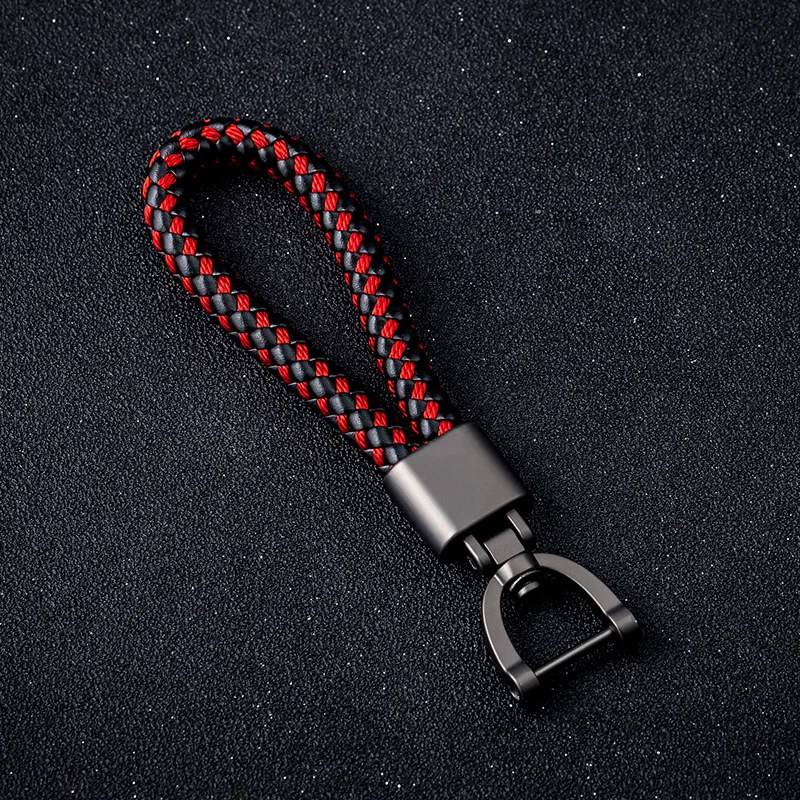 Handmade Woven Leather Car Keychain Detachable Metal 360 Degree ...