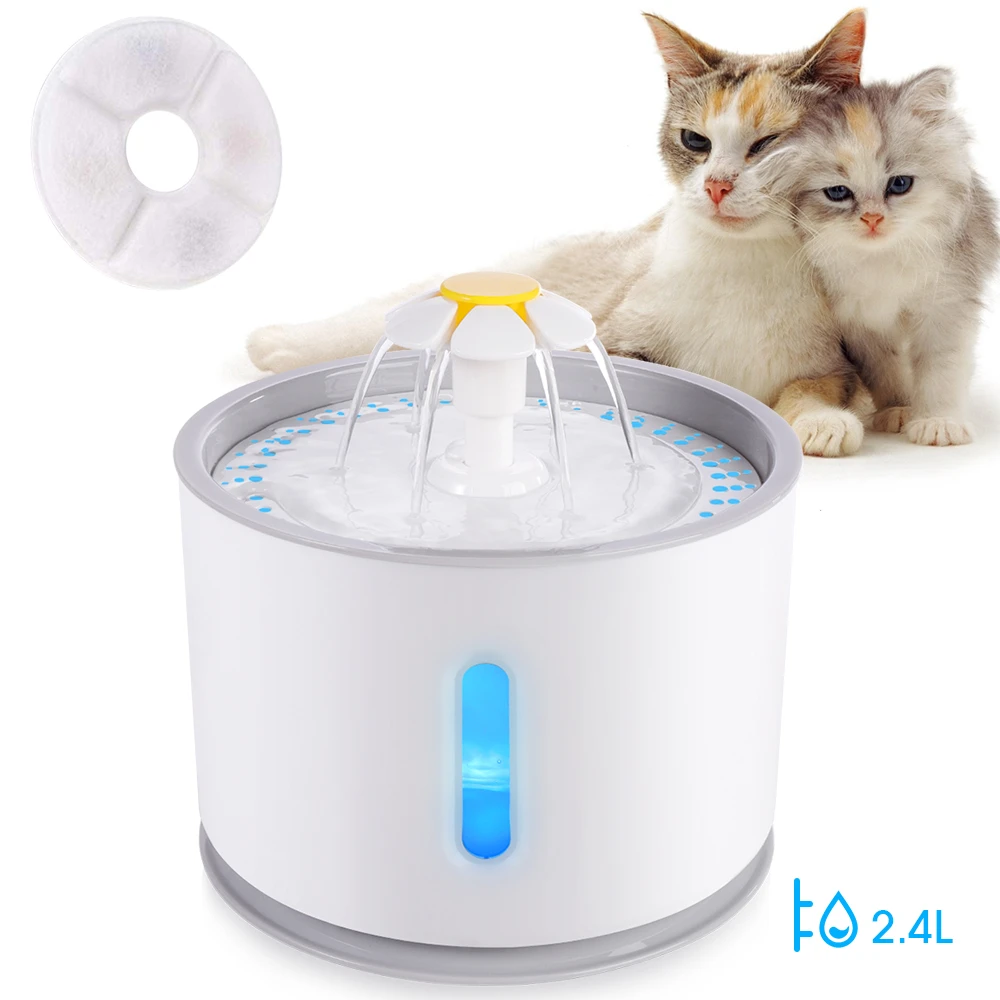 Automatic Pet Cat Water Fountain with LED Lighting 5 Pack Filters 2.4L ...