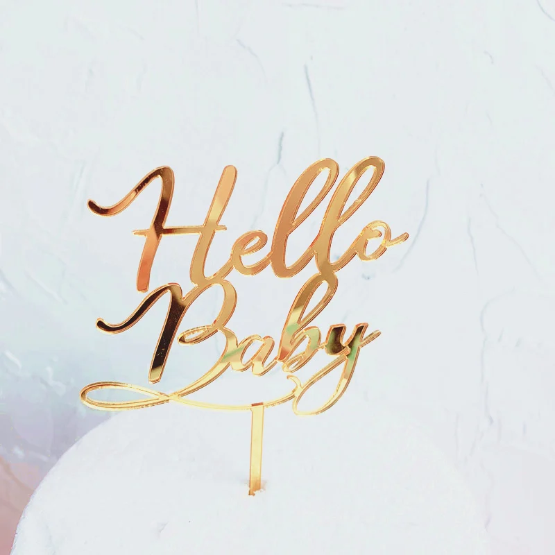ins-Hello-Baby-Acrylic-Cake-Topper-Golden-happy-birthday-cupcake-Topper ...
