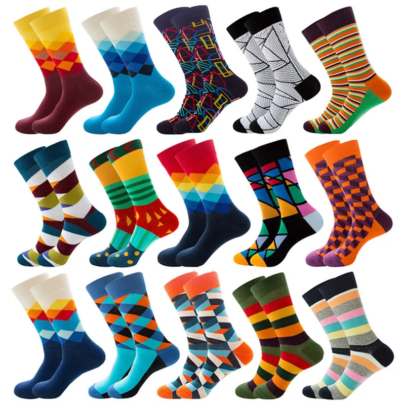 Mens Happy Colorful Striped Socks Quality Plaid Diamond Pattern Argyle ...