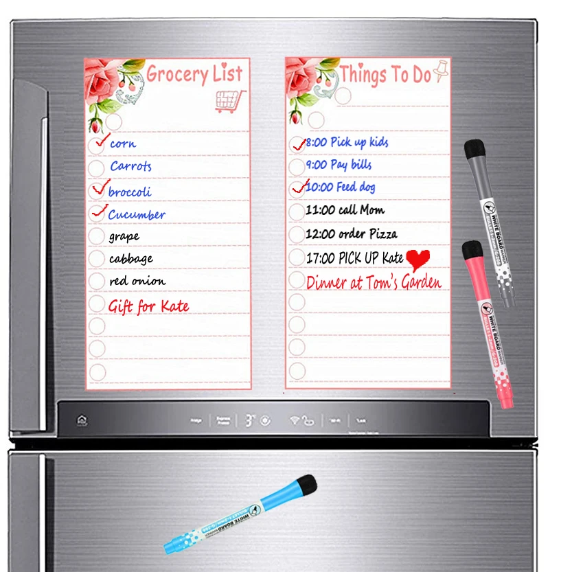 2pcs Magnetic Dry-Erase Whiteboard for Refrigerator Reminder Memo Pad ...