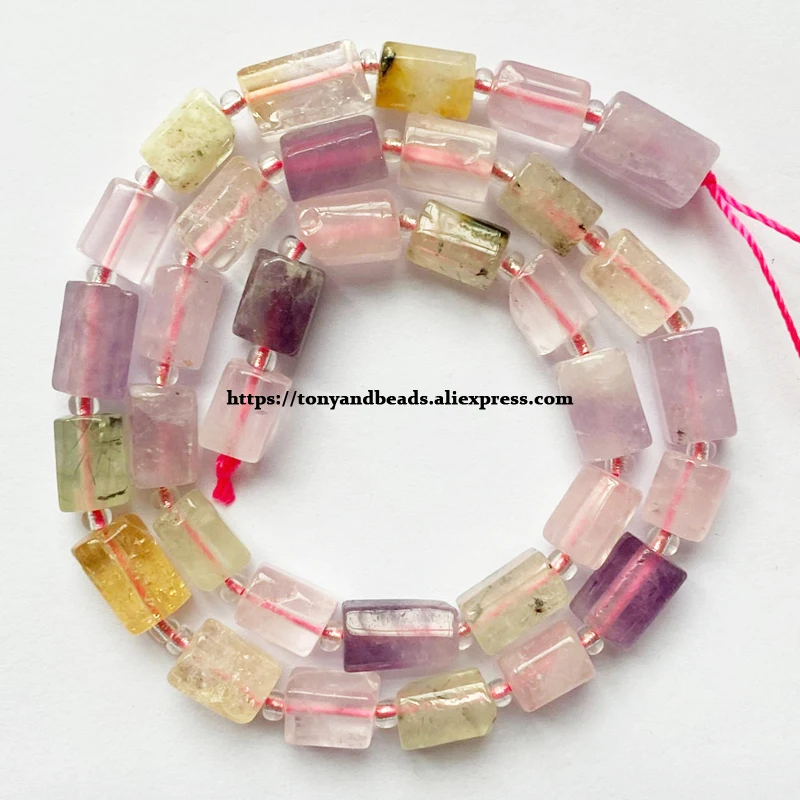 7'' Natural Faceted Mixed Colors Crystal Quartz Cylinder Spacer Stone ...