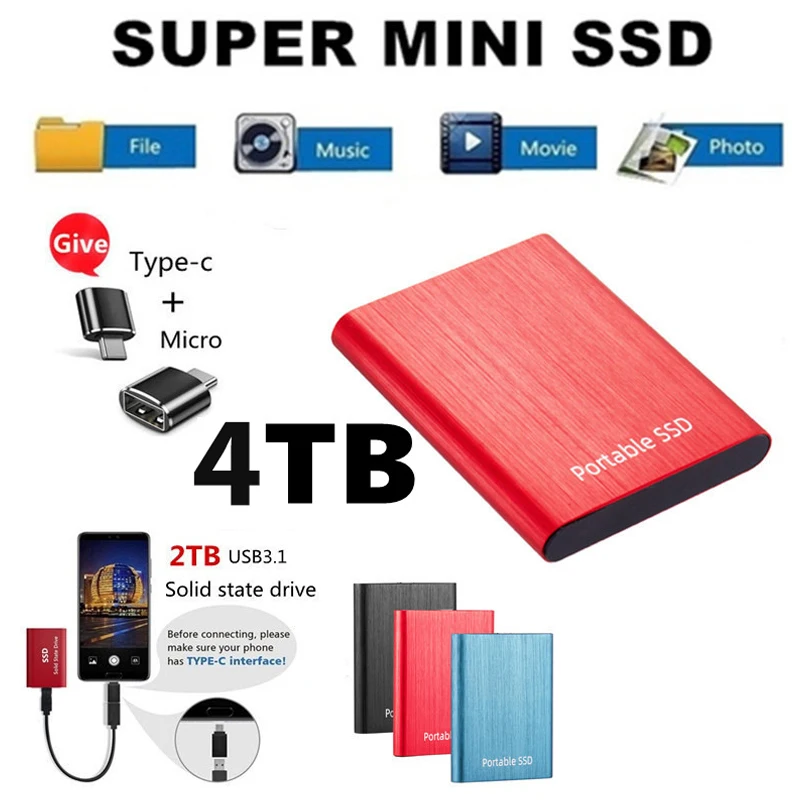 SSD HDD 4 테라바이트, 500GB,1 테라바이트, 2 테라바이트 외부 솔리드 스테이트 드라이브 저장 장치 컴퓨터 하드 드라이브|컴퓨터 케이블 & 커넥터 ...