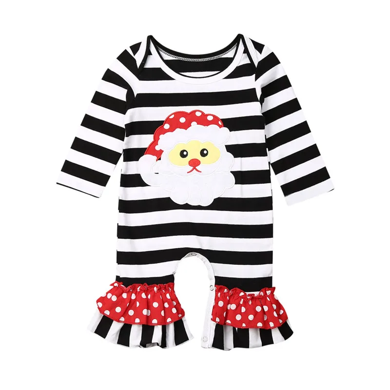 Infant Baby Girl Christmas Clothes Santa Claus/Deer Romper Striped Long Sleeve Ruffles Flare ...