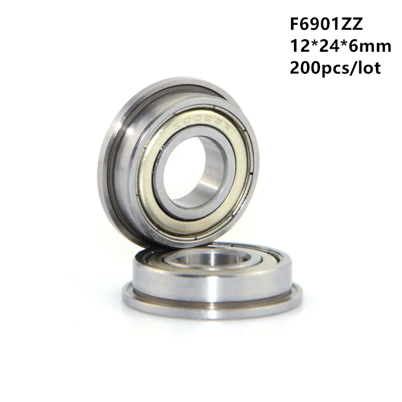 200 개/몫 f6901zz f6901 zz z f6901z 플랜지 베어링 12x24x6mm 차폐 플랜지 깊은 홈 볼 베어링 ...