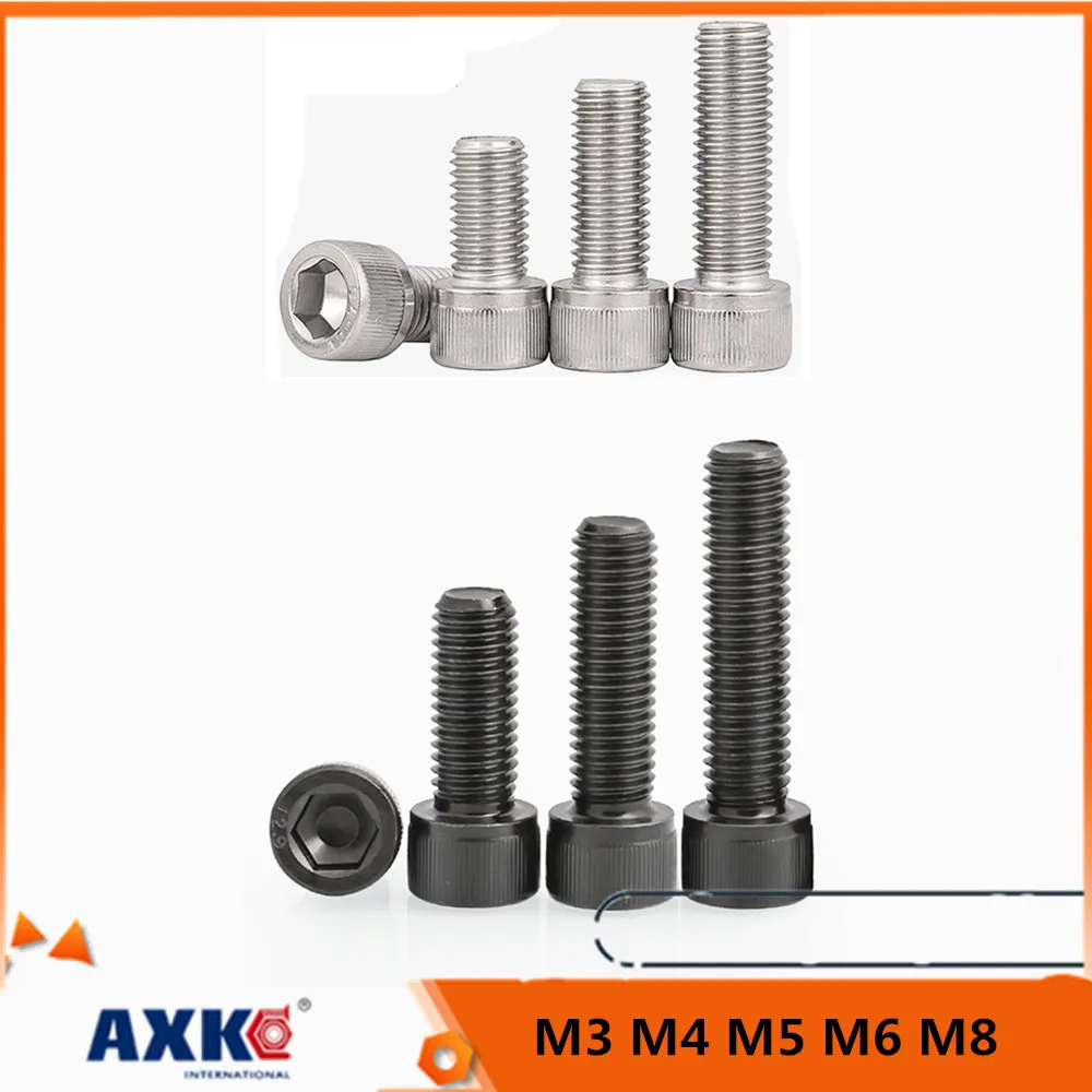 10pcs M3 M4 M5 M6 M8 304 A2 스테인레스 스틸 블랙 그레이드 12.9 스틸 DIN912 육각 육각 홀 붙이 볼트 육각 렌치 L = 4 150mm|나사 ...