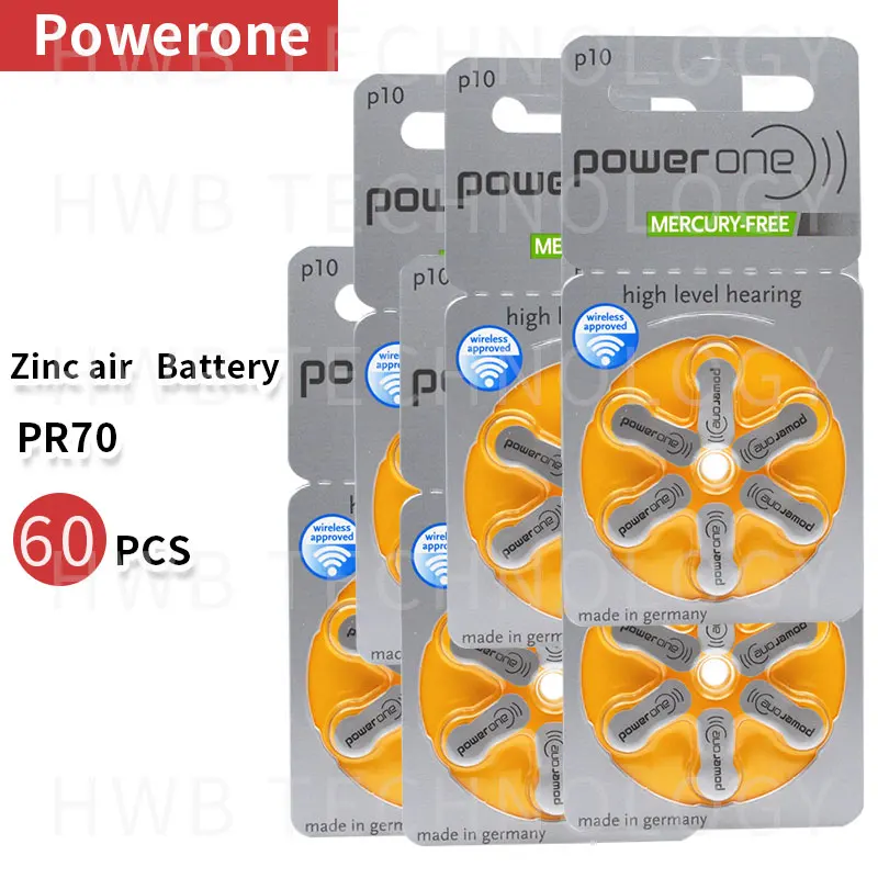 60PCS/lot(10 pack )PowerOne PR70 P10 A10 S10 zinc air button battery ...