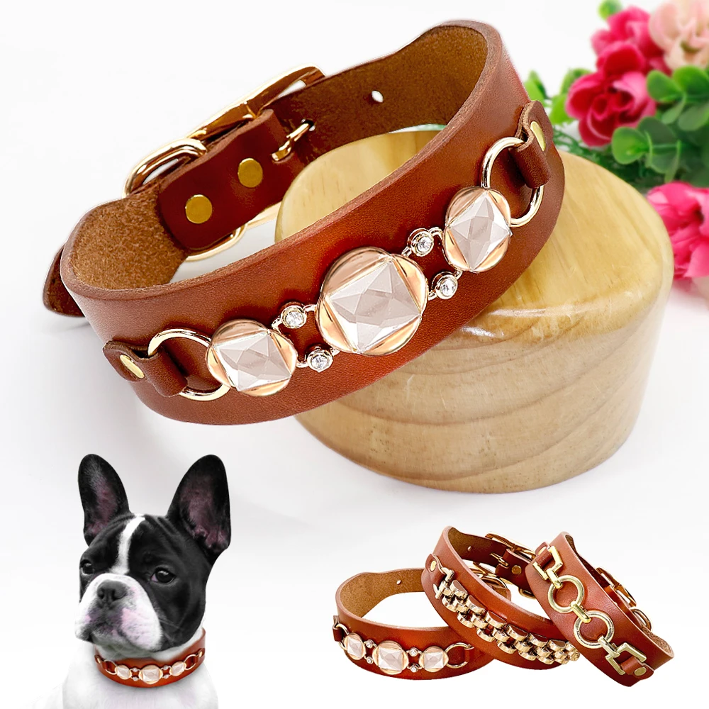 Rhinestone Real Leather Dog Collar | Small Dog Collar | Dog Accessories ...