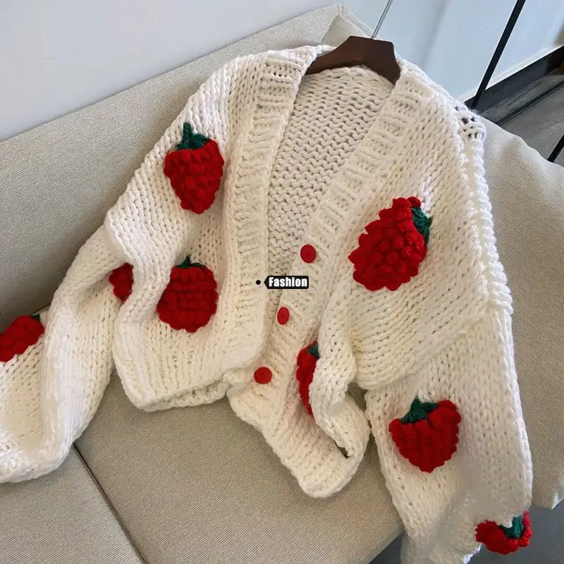 Korobov Sweet Japanese Style Women Cardigans Strawberry Knit Embroidery ...
