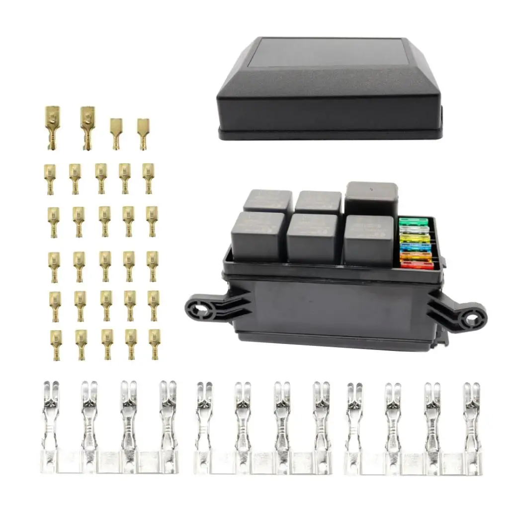 Brand New 6 Way ATC/ATO Fuse Holder Relay Box W/ Terminals+ 4 Pin 12V ...