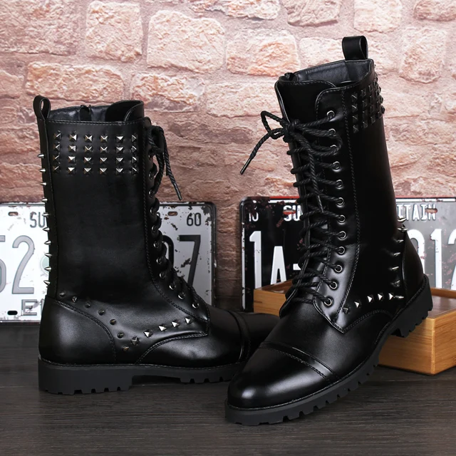 Black Combat Boots With Spikes