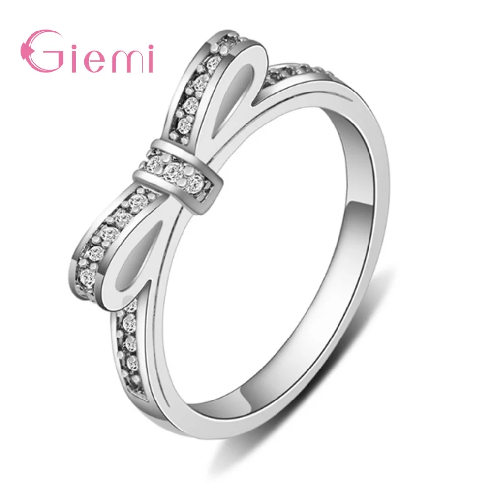Engagement Ring For Women 925 Sterling Silver Fashion Jewelry Cute Bowknot Design Austrian ...