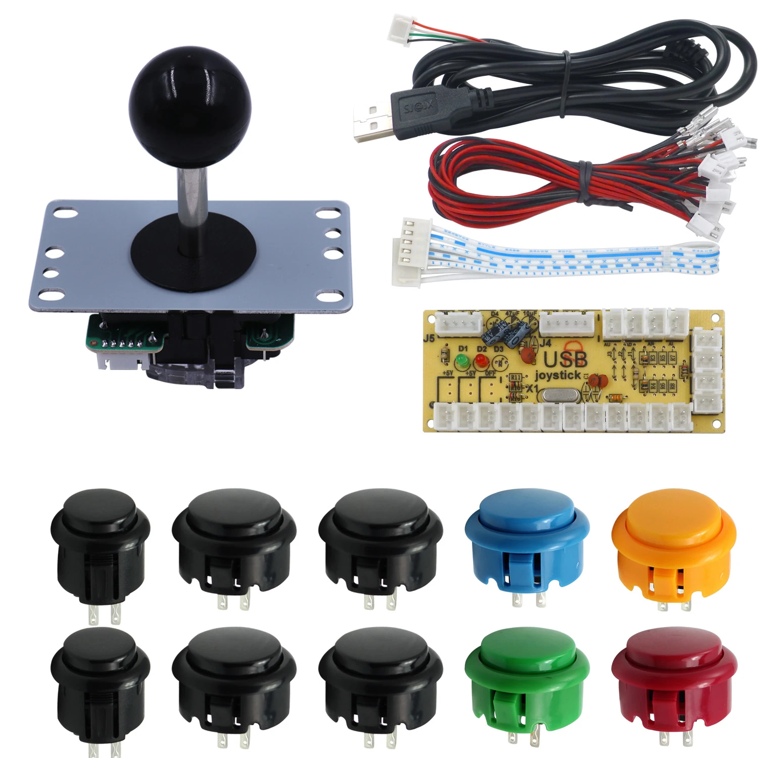 SJ@JX Arcade Game Controller Button Microswitch 8 Way Joystick Zero Delay USB Encoder DIY Kit ...