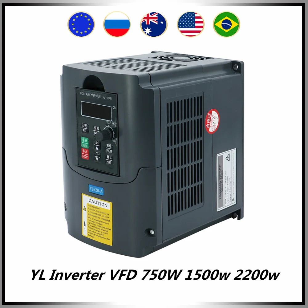 YL 인버터 VFD 0.75kw 750W 1.5kw 1500w 2.2kw 2200w 0 600hz 3 상 모터 용 단일 입력 3 ...
