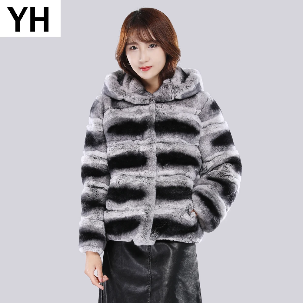 Casaco de pele de coelho rex real, jaqueta com capuz de pele de coelho rex 100% natural|Pele ...