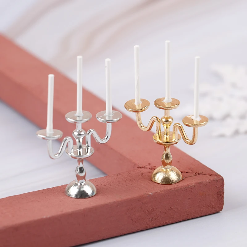 1:12 Scale 1pc 3 arm Miniature Candlesticks Candelabra Dollhouse White ...
