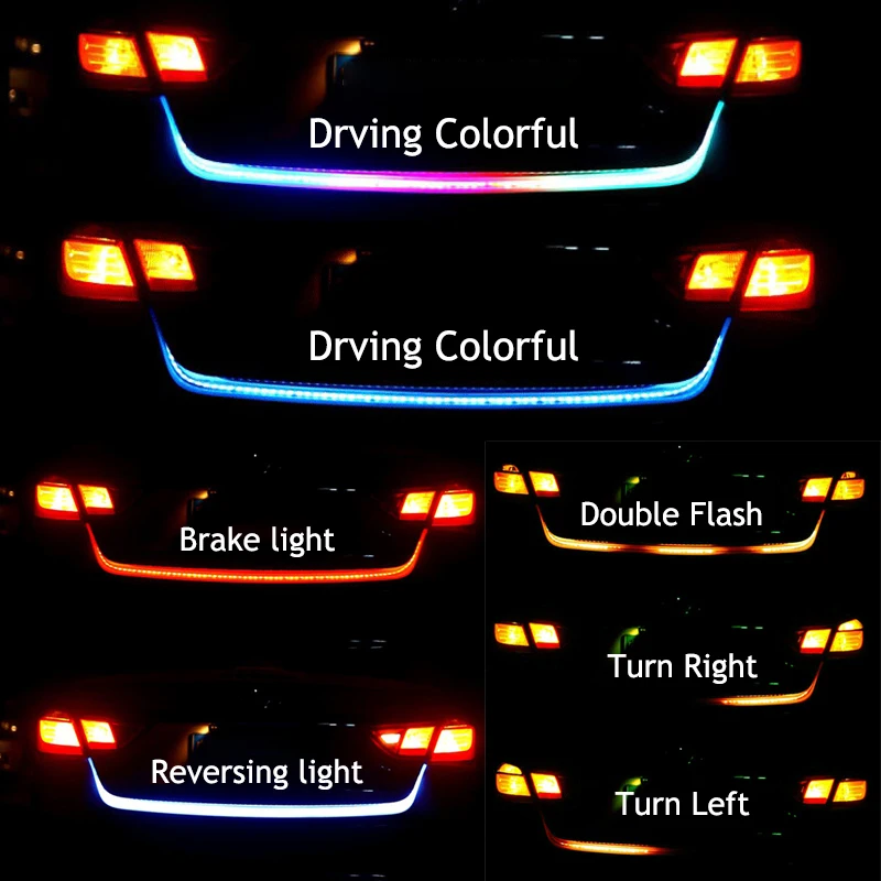 12V 1.2M Car Rear Trunk Tail Light Dynamic Streamer Reverse Warning LED ...