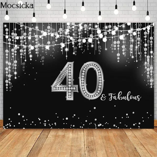 Mocsicka Happy 40th Birthday Backdrop Golden Glitter Balloon Flowers ...