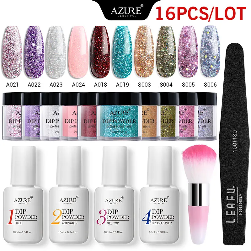 Azure Beauty 16Pcs/Lot Shiny Glitter Powder Nail Art Set Gradient Color ...