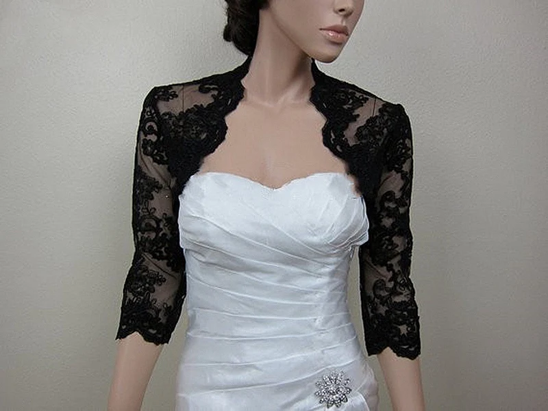 Elegant Lace Women Three Quarter Sleeves Wraps Elegant Black Jackets ...